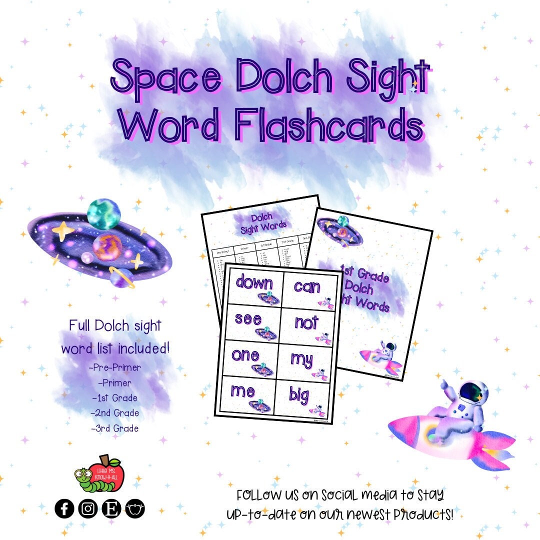 Space Dolch Sight Word Printable Flashcards – Little Ms. Know-it-All